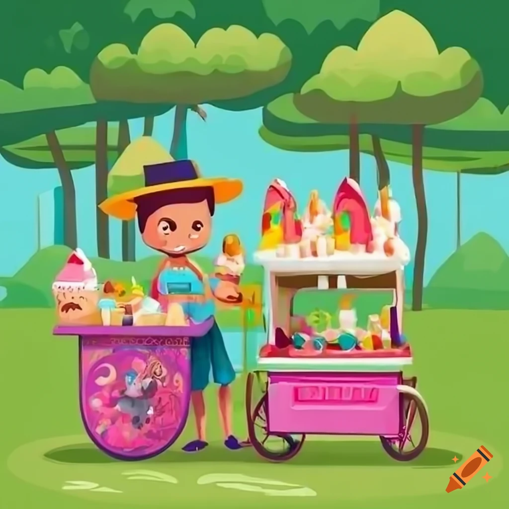 Colorful Filipino ice cream cart with traditional sorbetero and kids in ...