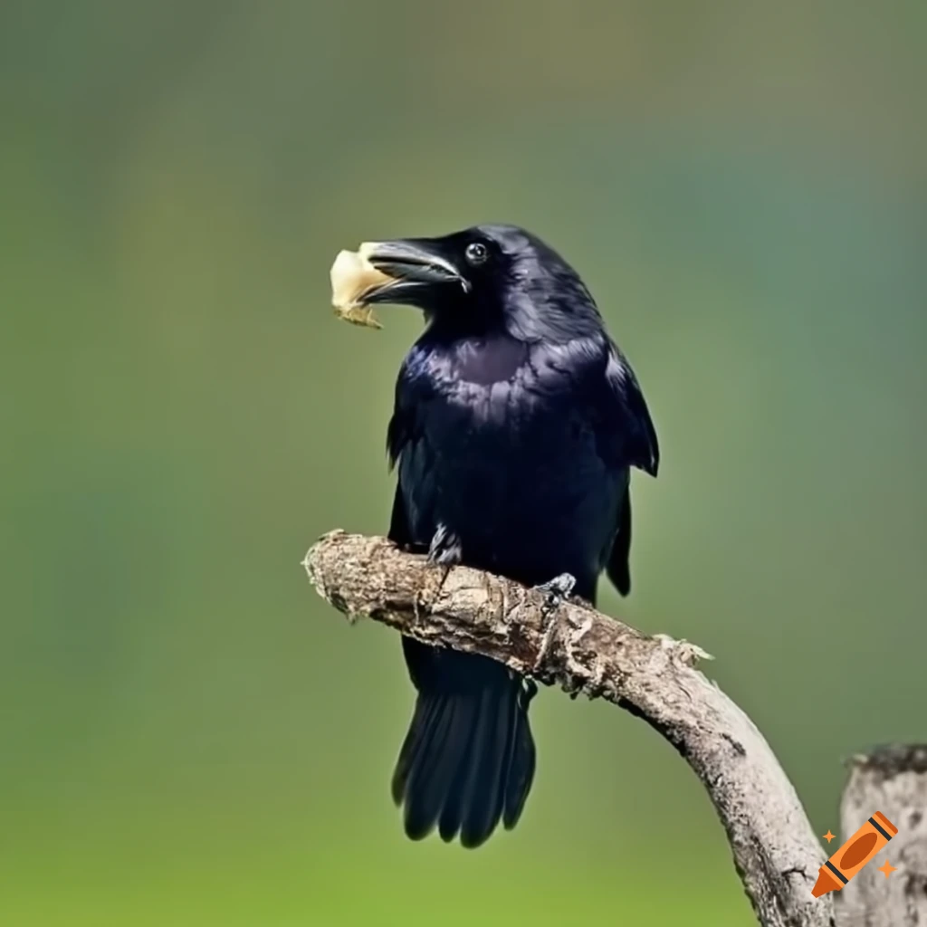 Raven holding cheese on a tree branch on Craiyon