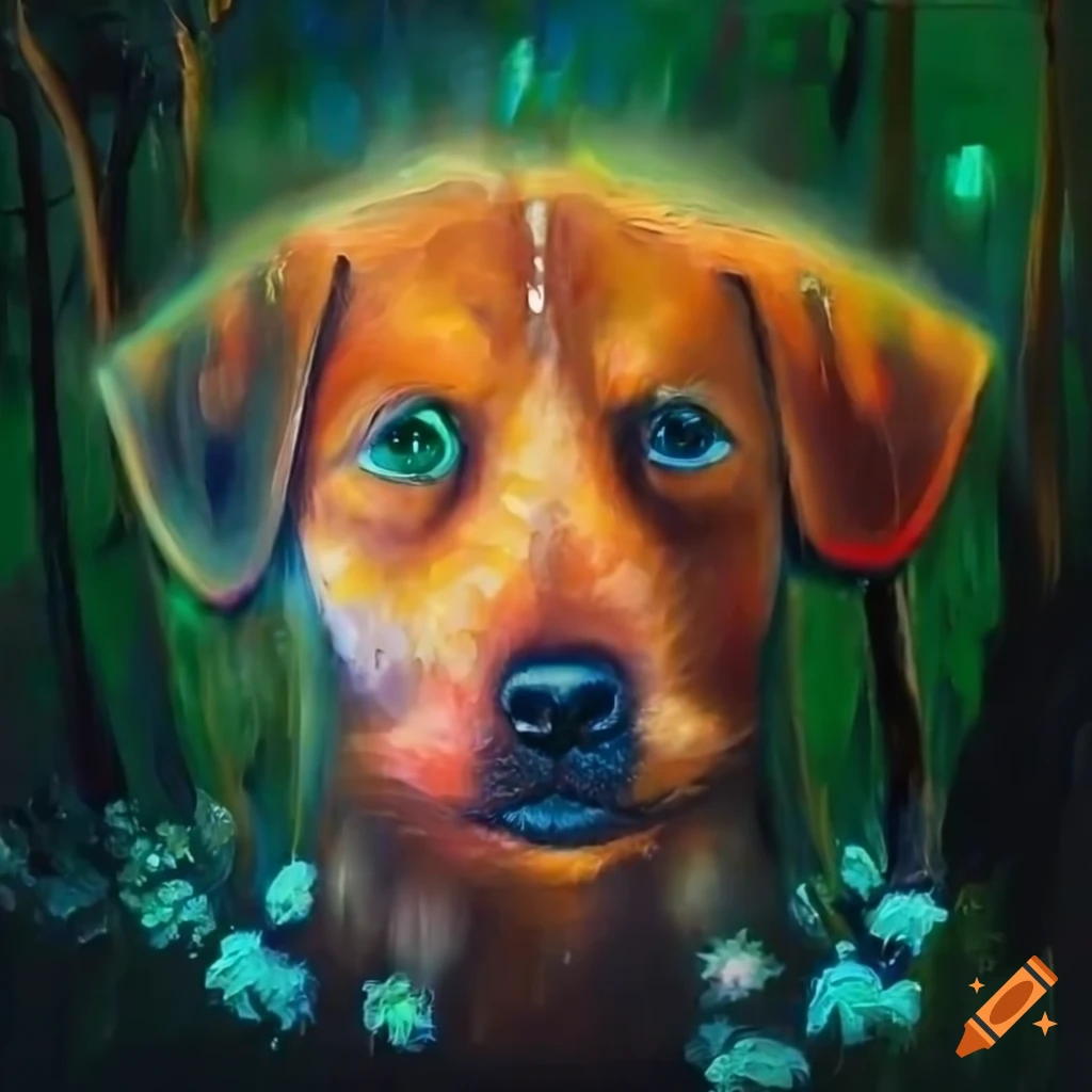 Puppy portrait in spooky forest enchantment with nature photography ...