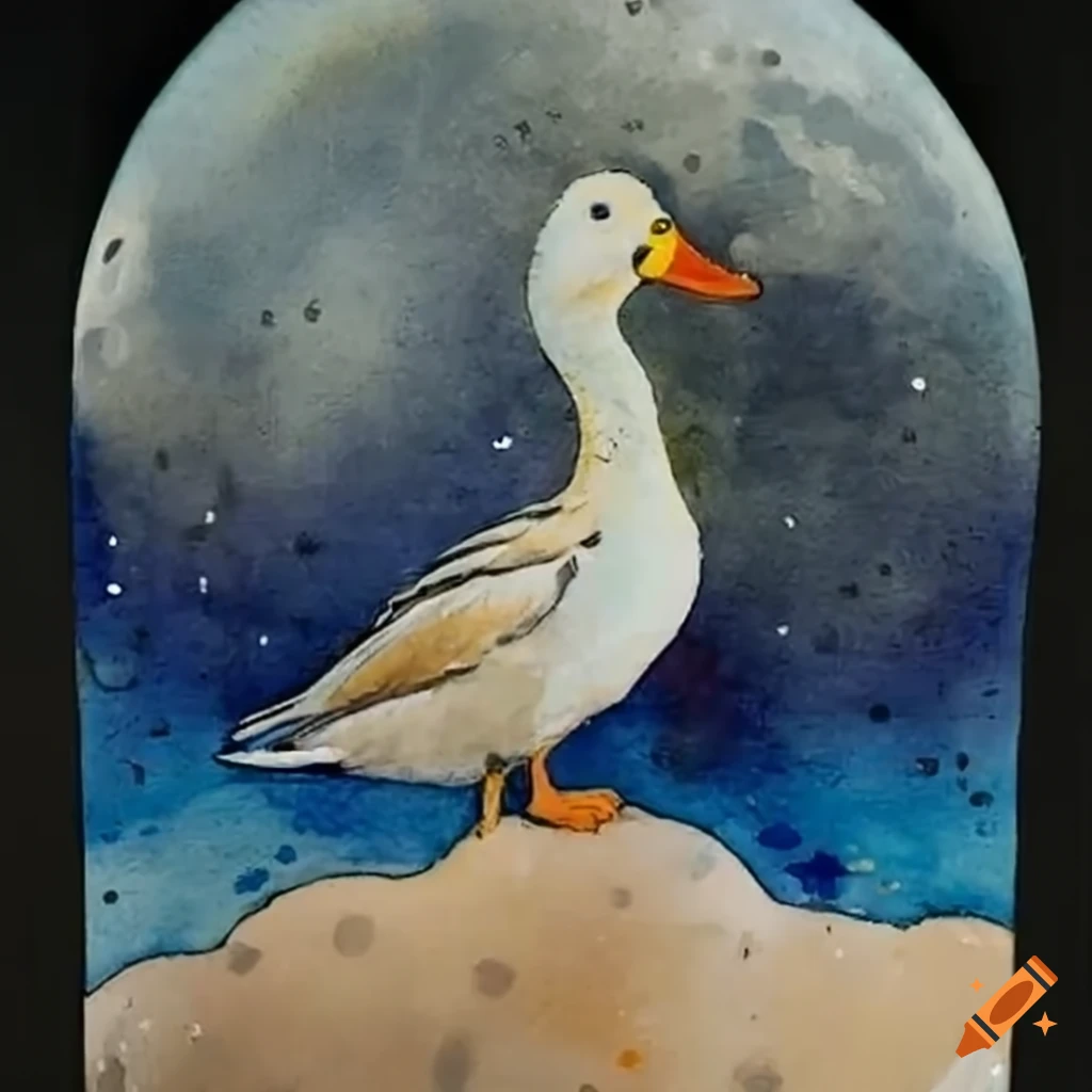 Duck standing on the moon with a toothpick in its bill on Craiyon