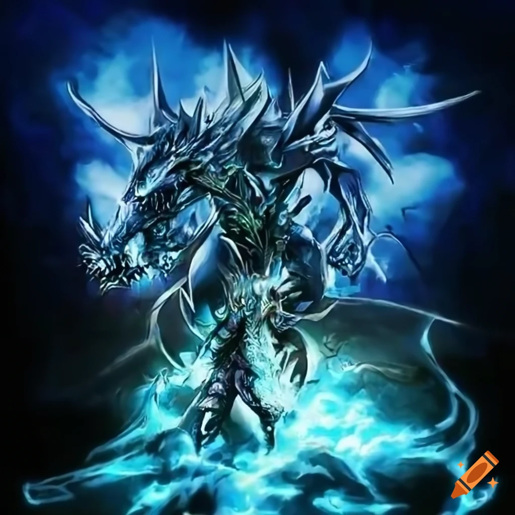 Blue and green flame god of war dragon from yugioh on Craiyon