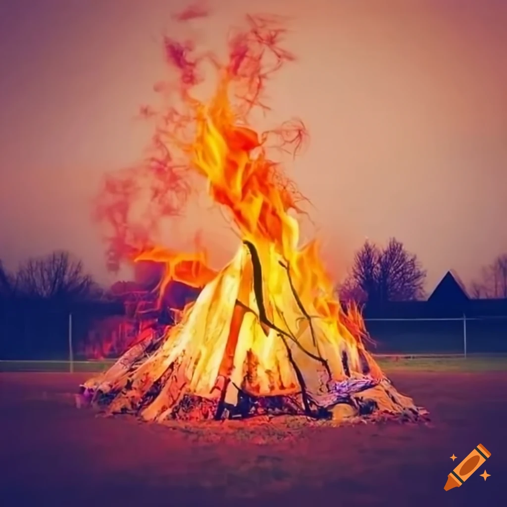 Vibrant easter bonfire on a clay tennis court on Craiyon