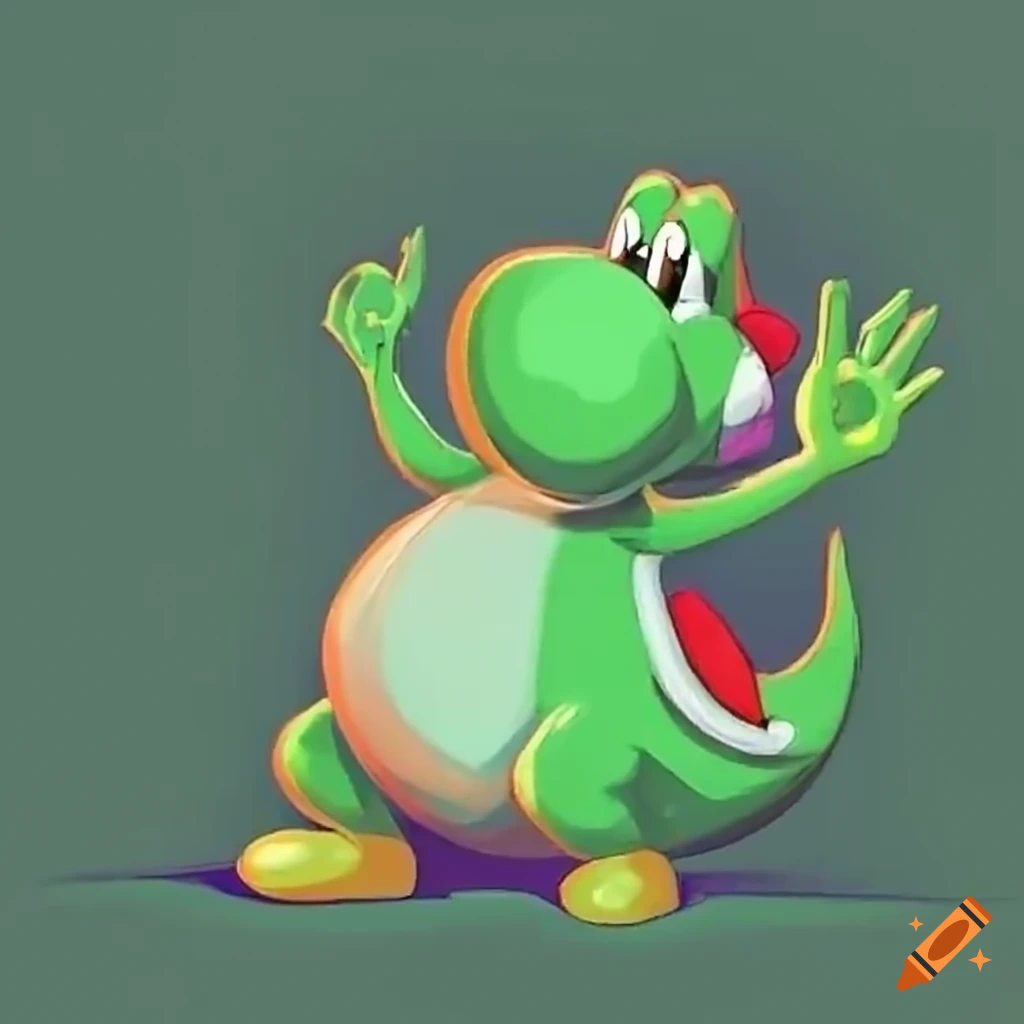 Green Yoshi from Super Mario Bros. series with a large belly on Craiyon