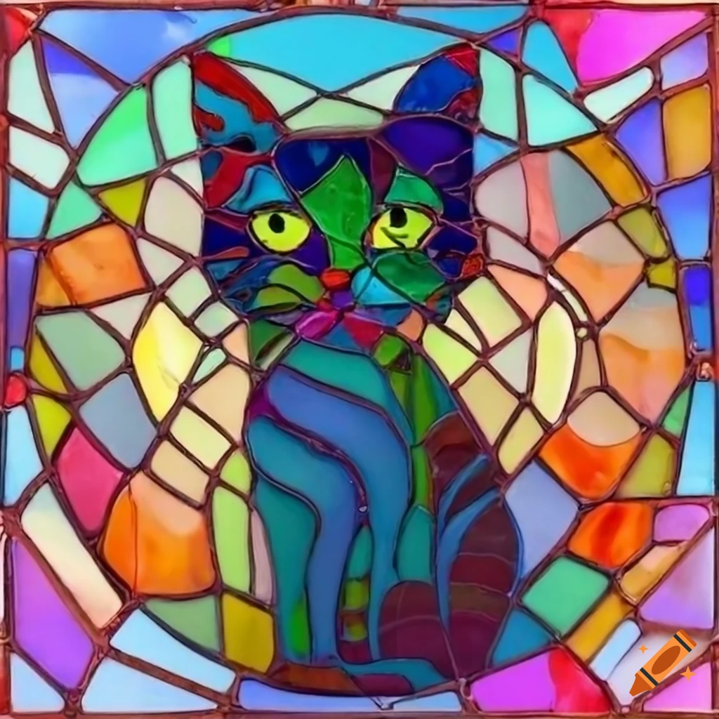 Expressionist cat in stained glass style on Craiyon