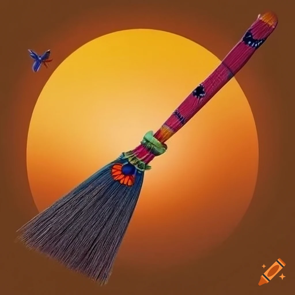 Traditional broom with butterflies in a sunset setting on Craiyon