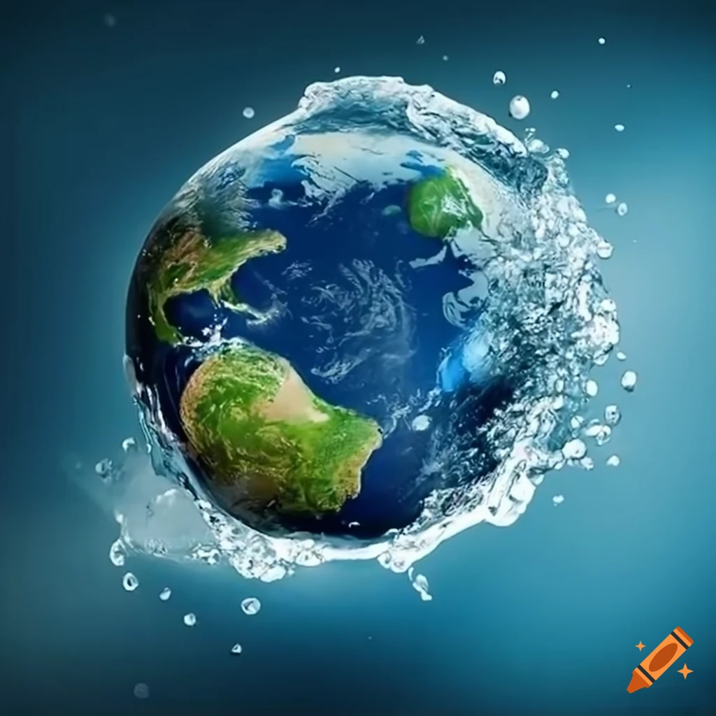 Artistic depiction of earth and water splashes representing ...