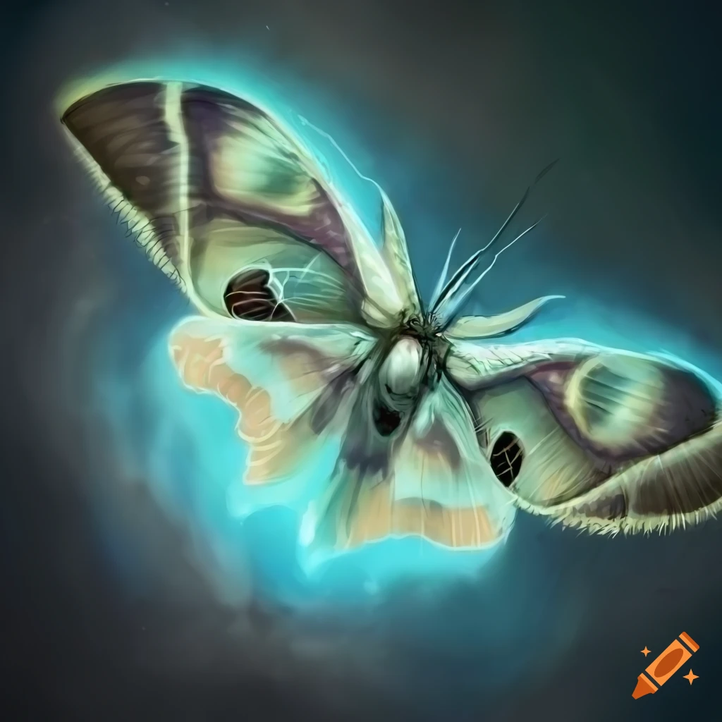 White light giant moth in a detailed fantasy digital illustration on ...
