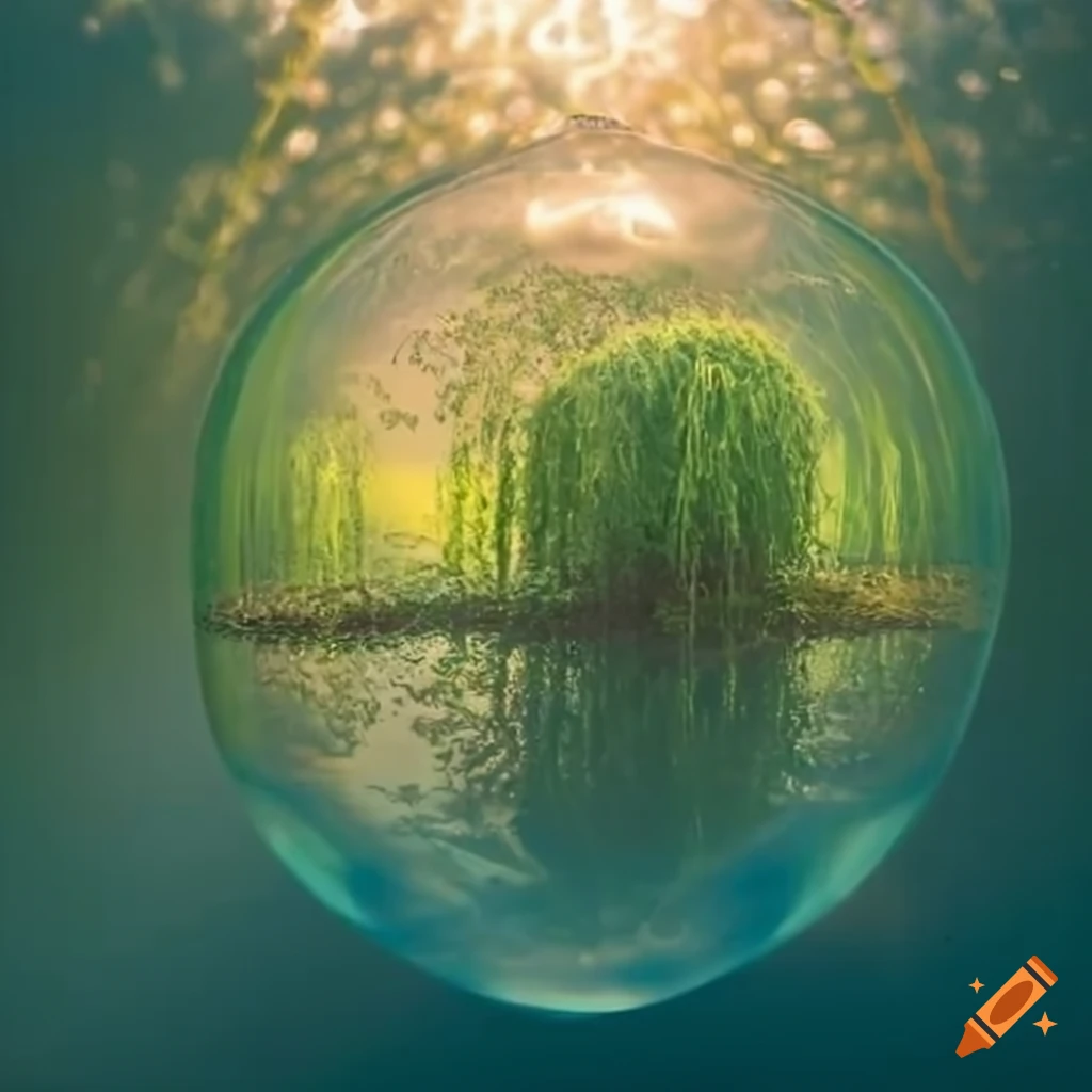 Underwater bubble willow garden at sunset with a pond on Craiyon