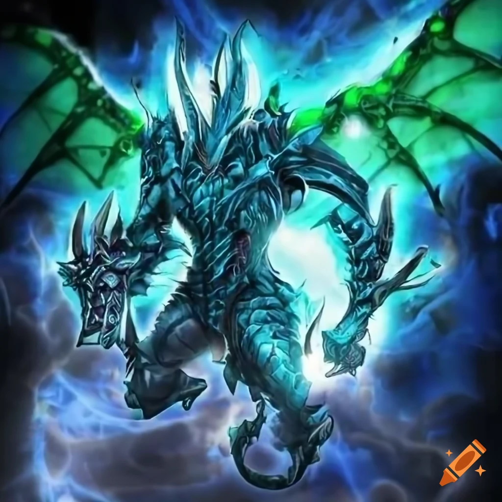 Blue and green flame god of war dragon from yugioh on Craiyon