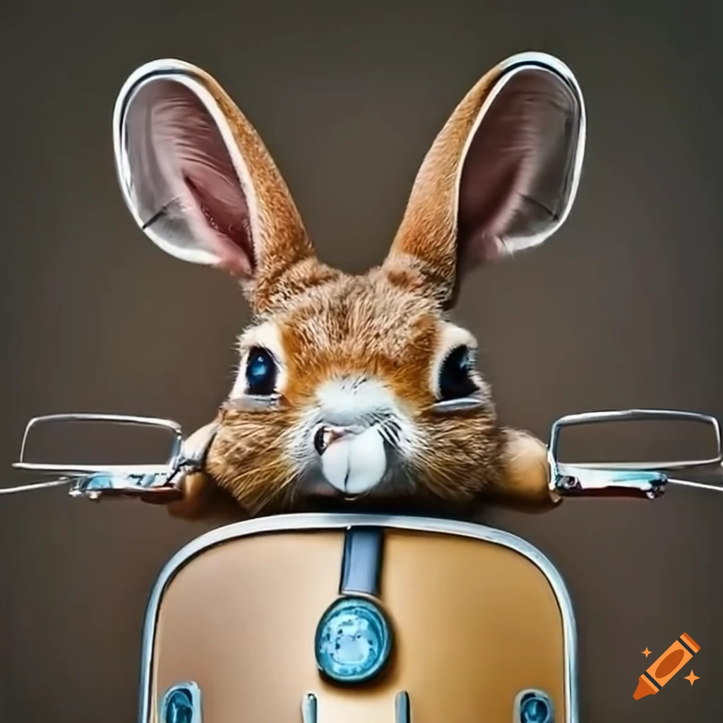 Rabbits riding vespa scooters on Craiyon