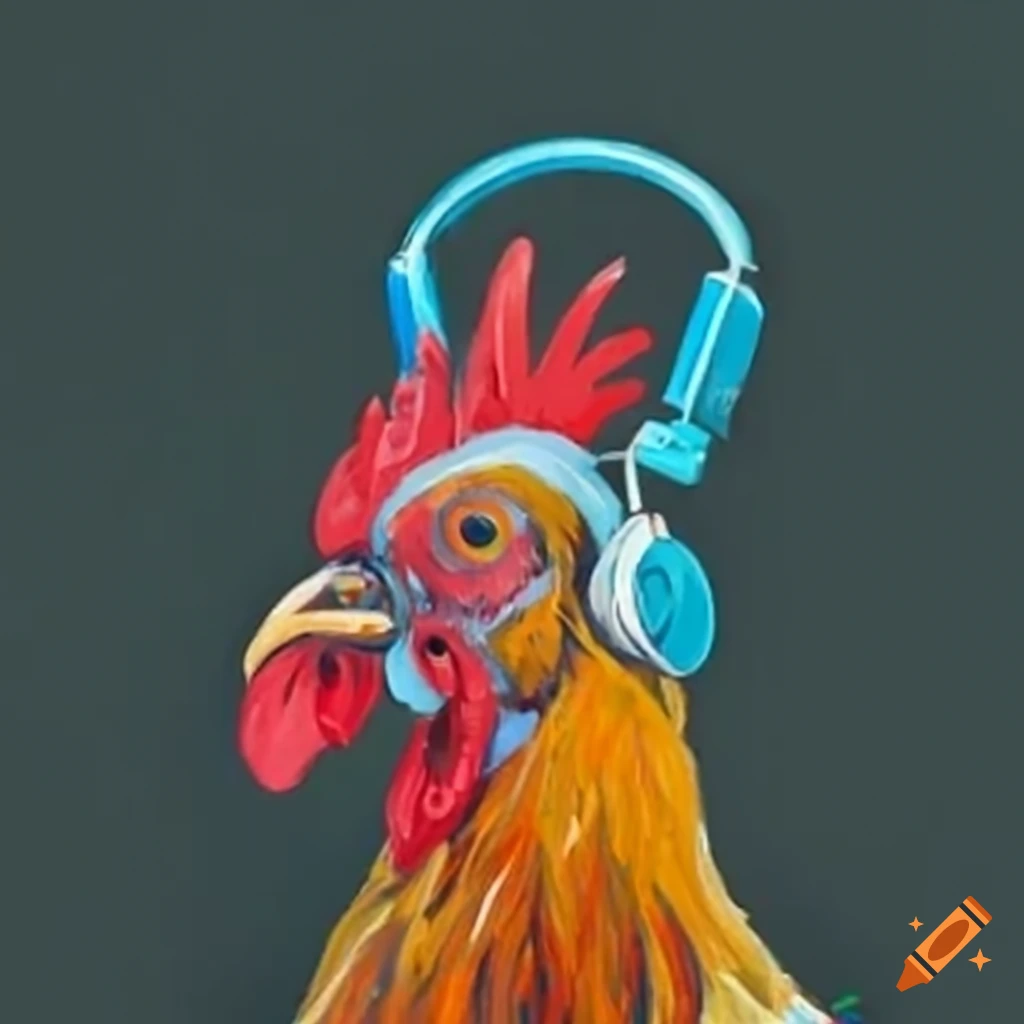 Rooster with headphones in retro style on Craiyon
