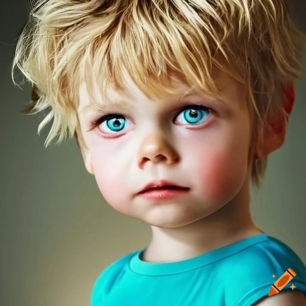 Blond green-eyed kid on Craiyon