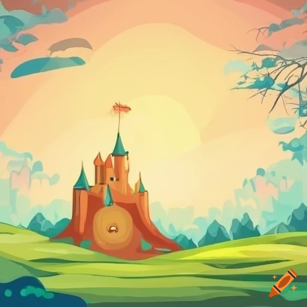 Whimsical cartoon style castle background on Craiyon