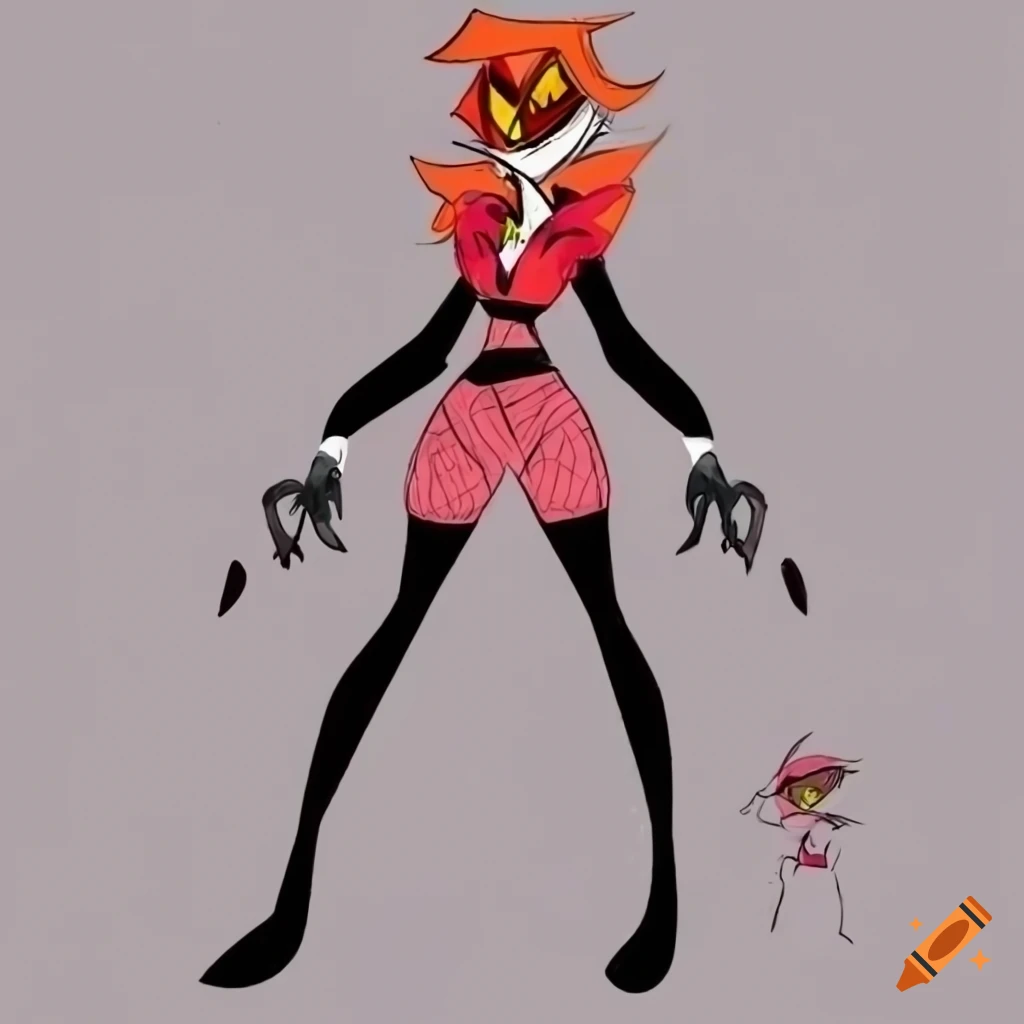 Hazbin style female character with orange mask in full-body view on Craiyon