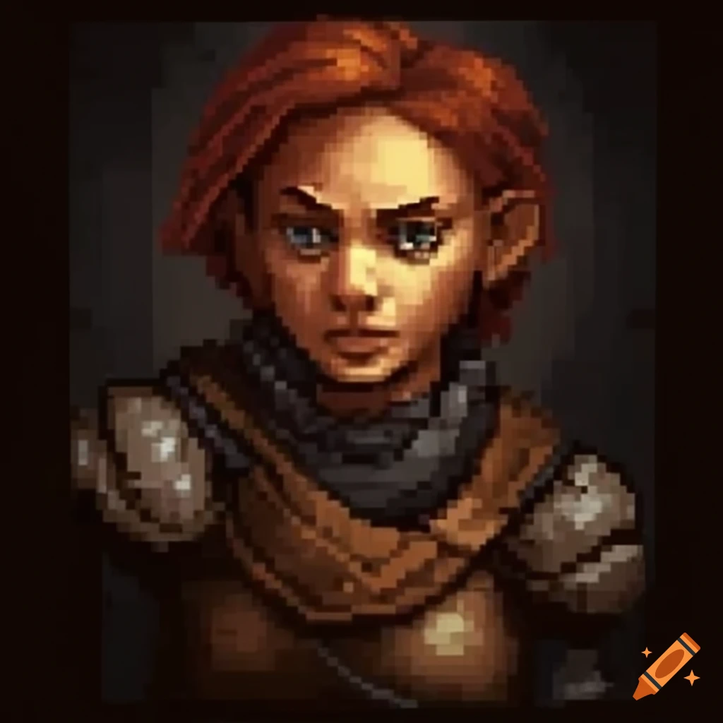 Pixel art of a female Halfling rogue in leather armor in a medieval ...