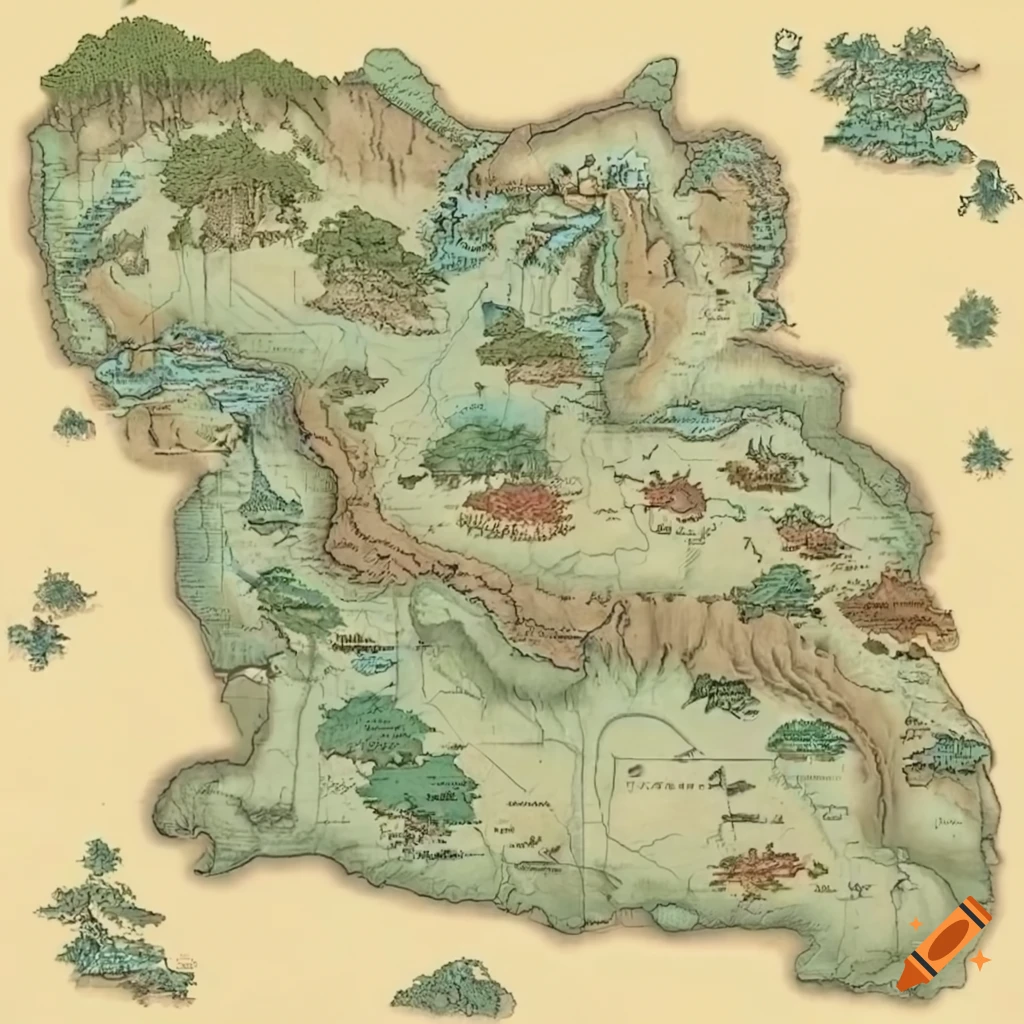 Fantasy map with trees, rivers, and mountains ready for exploration on ...