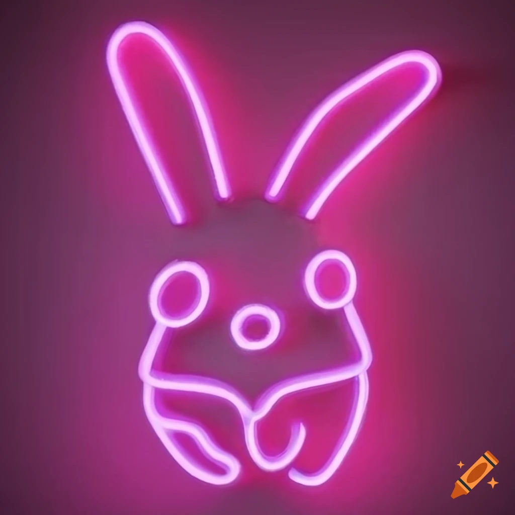 Pink neon bunny outline wearing a tie on Craiyon