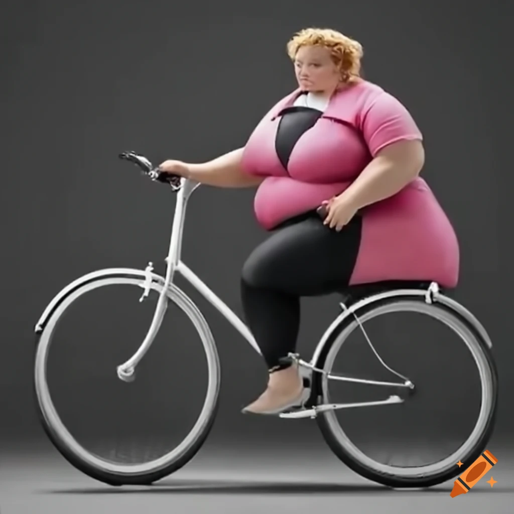 Person with an obese figure trying to ride a bicycle on Craiyon