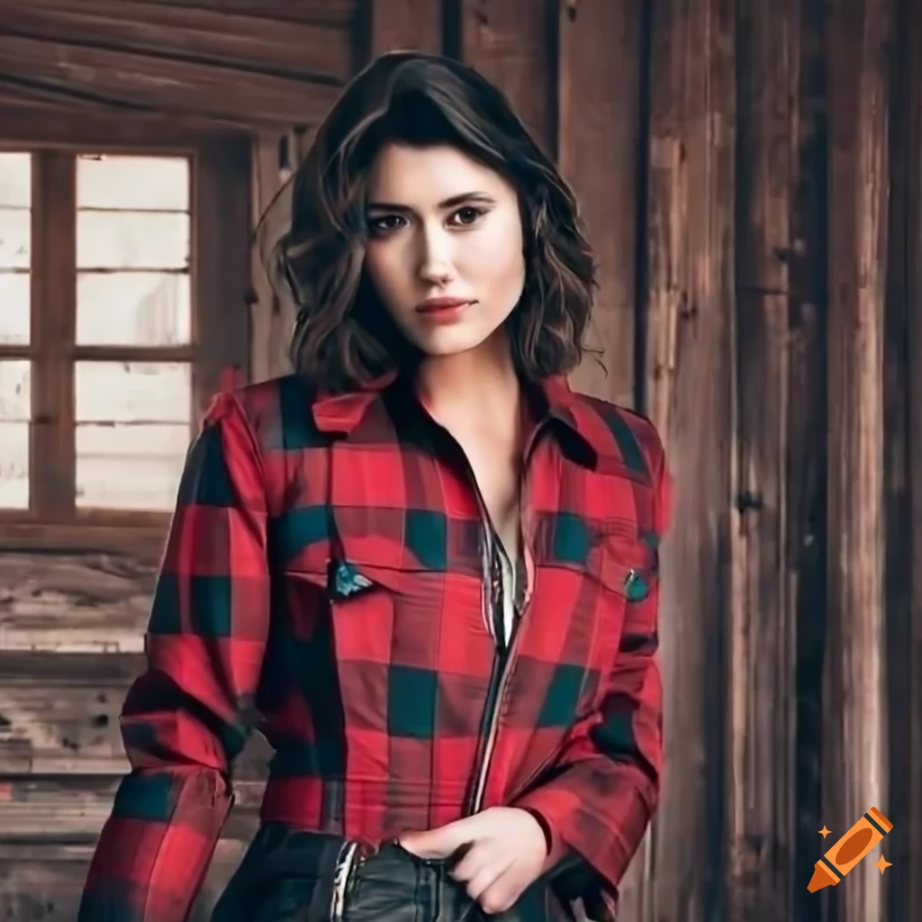 Actress Mary Elizabeth Winstead style in red plaid shirt, black leather ...