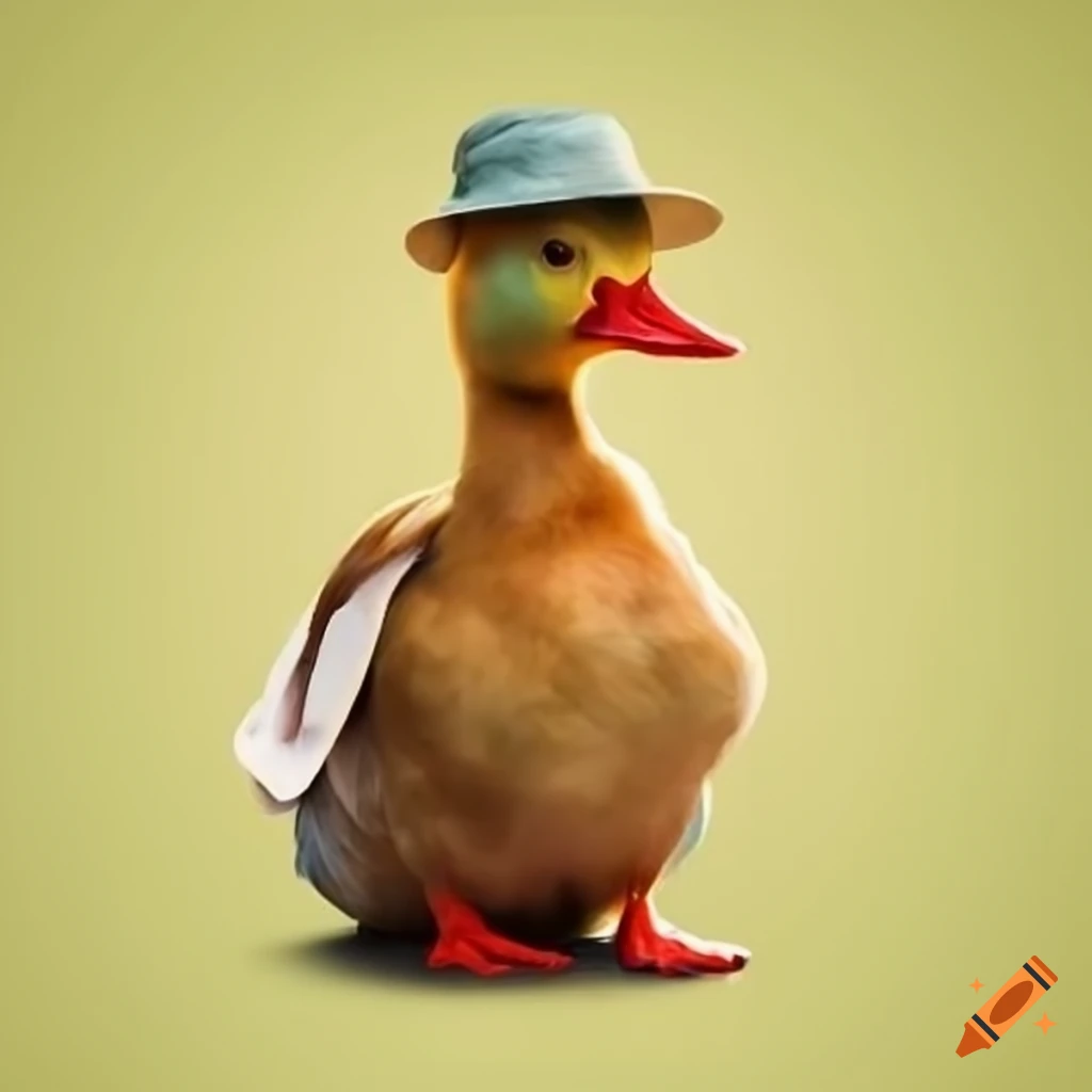 Realistic duck with a bucket hat enjoying music on Craiyon