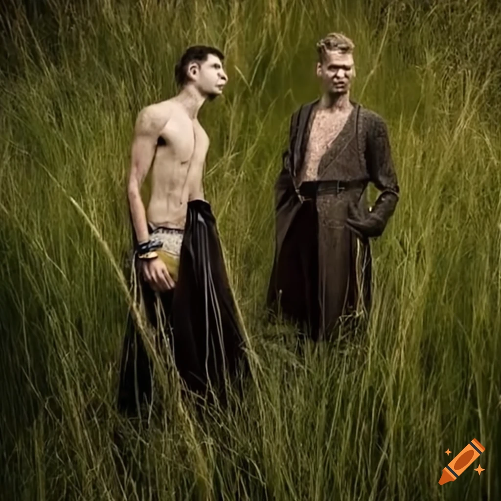 Two men in a grass field on Craiyon
