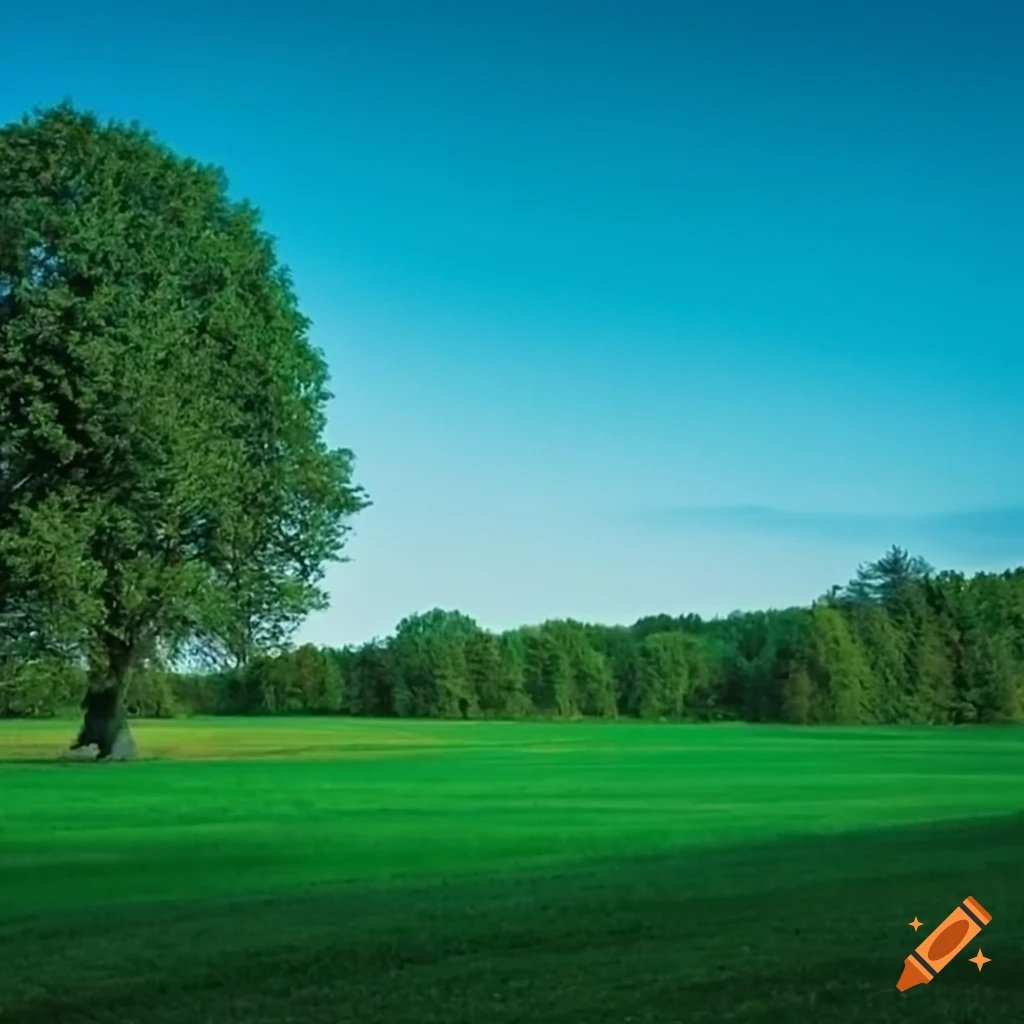 English green lands with trees under a clear blue sky on Craiyon