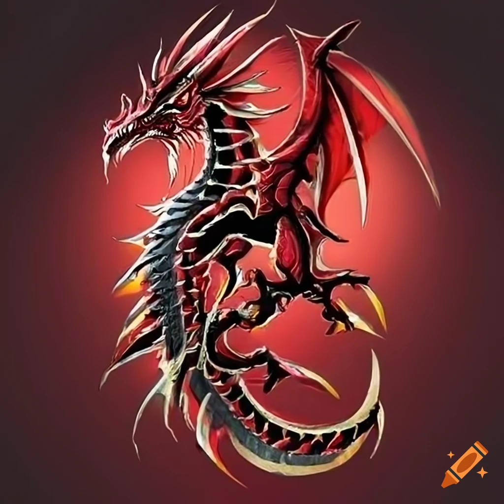 Red tribal dragon design on Craiyon