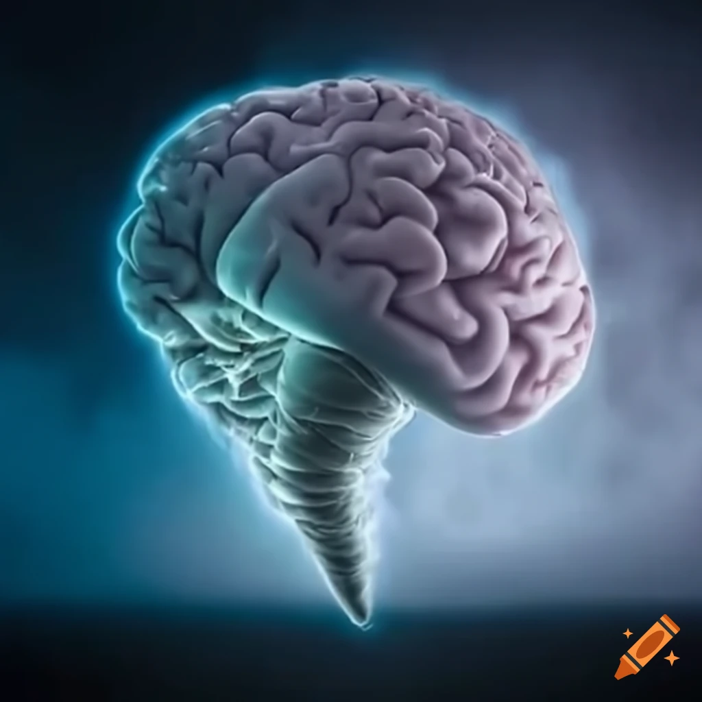 Human brain in a tornado with lightning strikes on Craiyon
