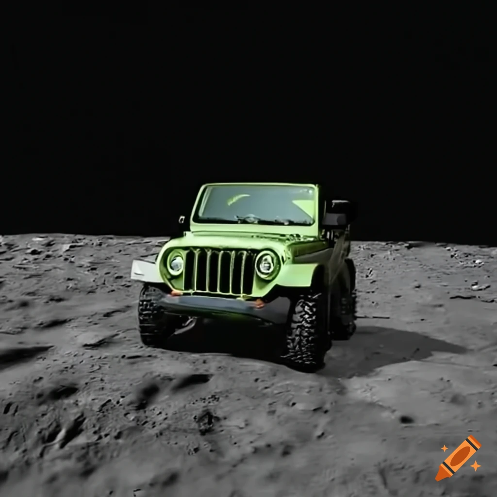 Green jeep on the moon's surface on Craiyon