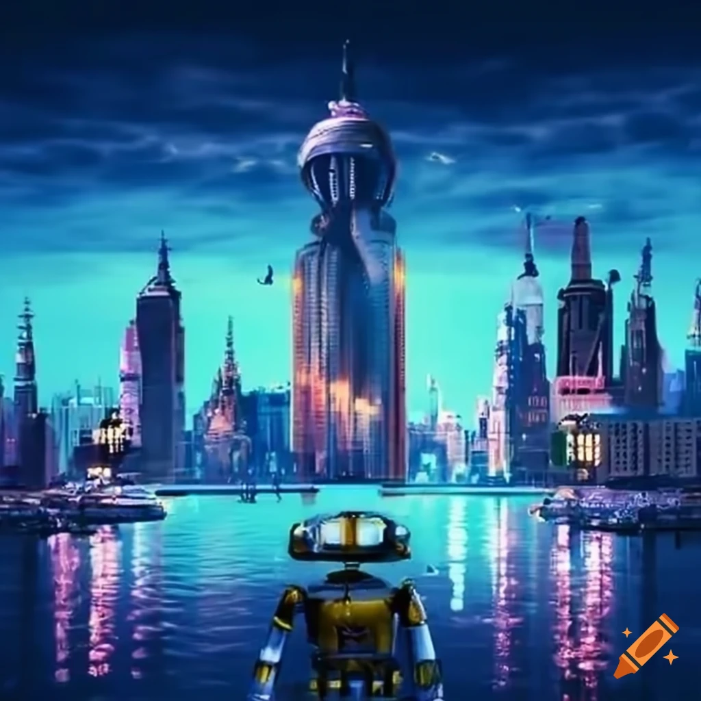 Futuristic city with robots on Craiyon