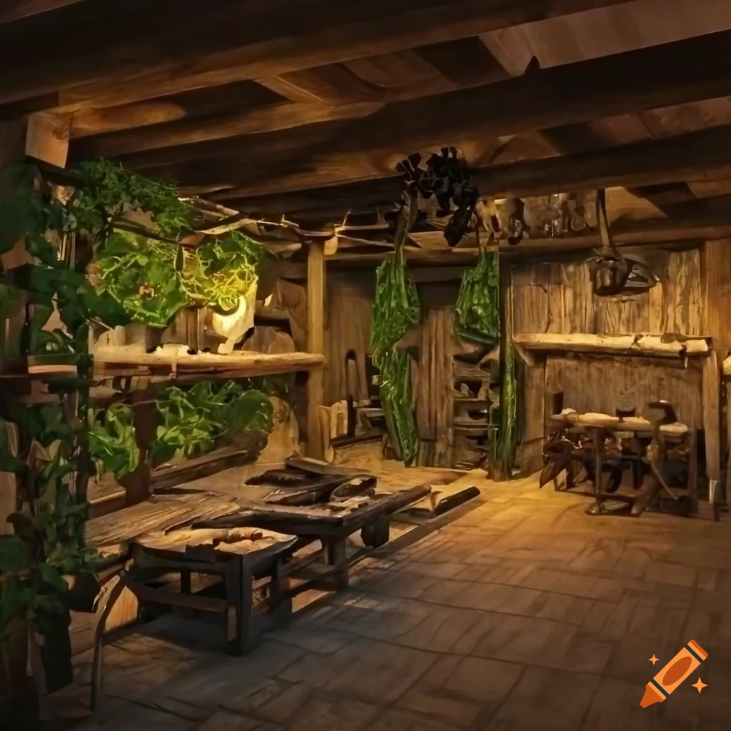 Fishing gear shop transformed into a medieval tavern with lush vines ...