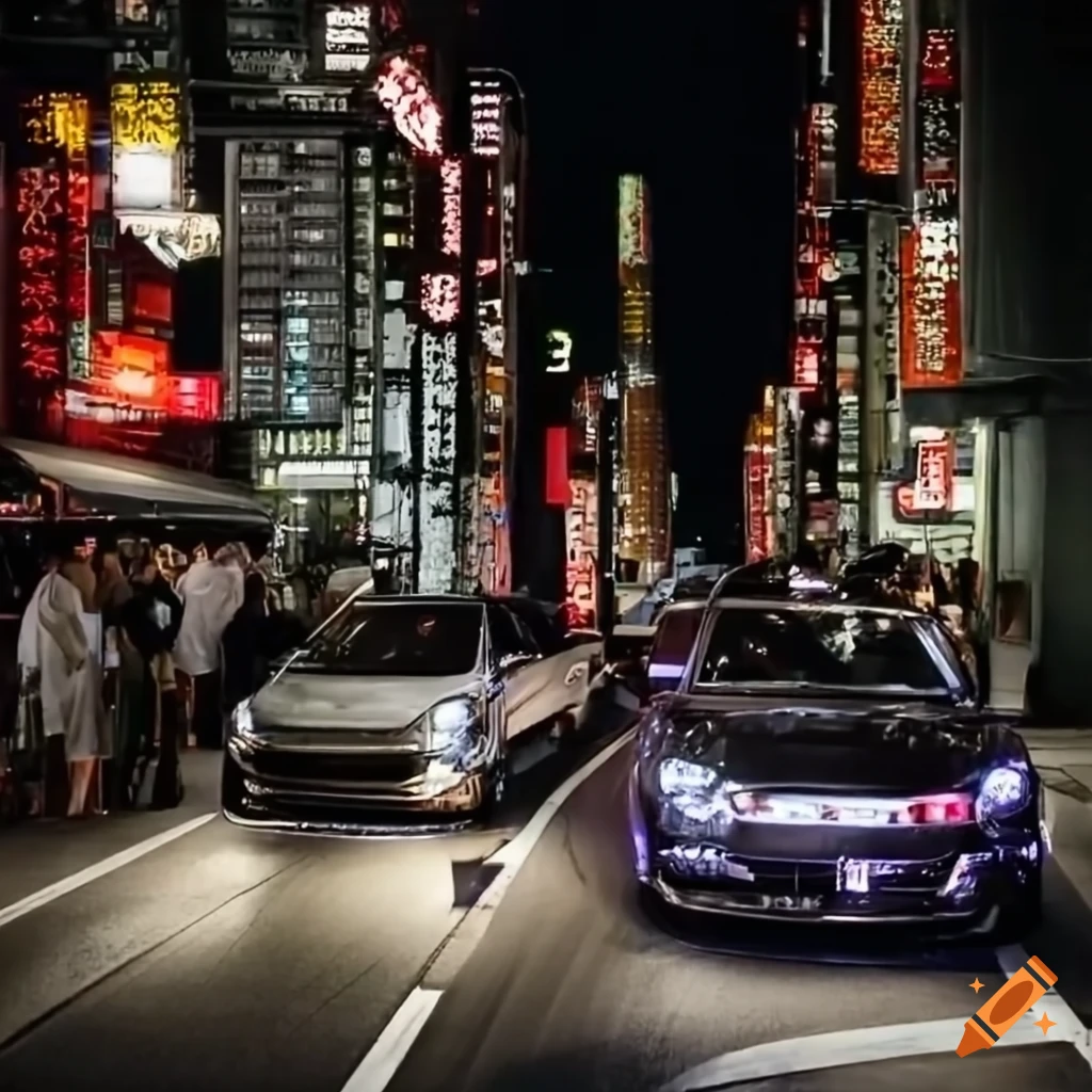 Tokyo japan at night during a car meet on Craiyon