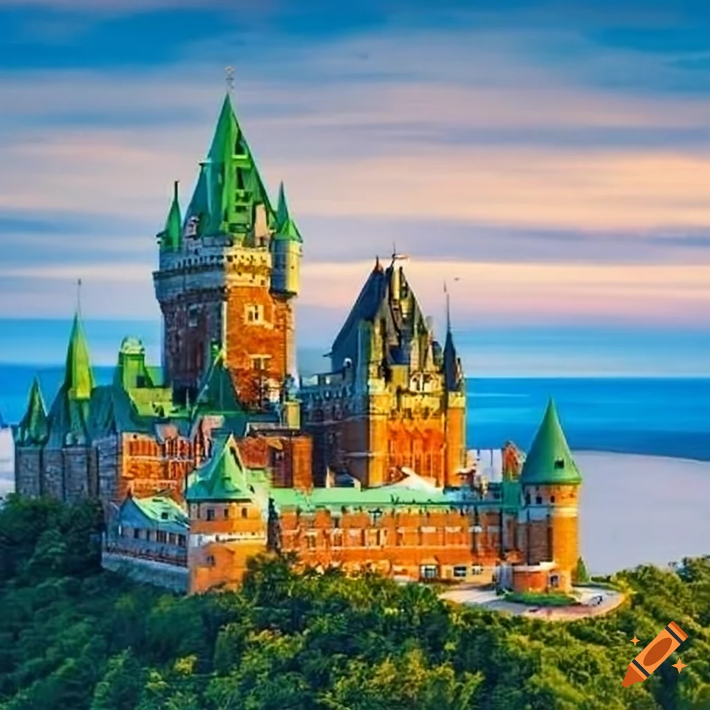 Quebec castle with the canadian flag on Craiyon