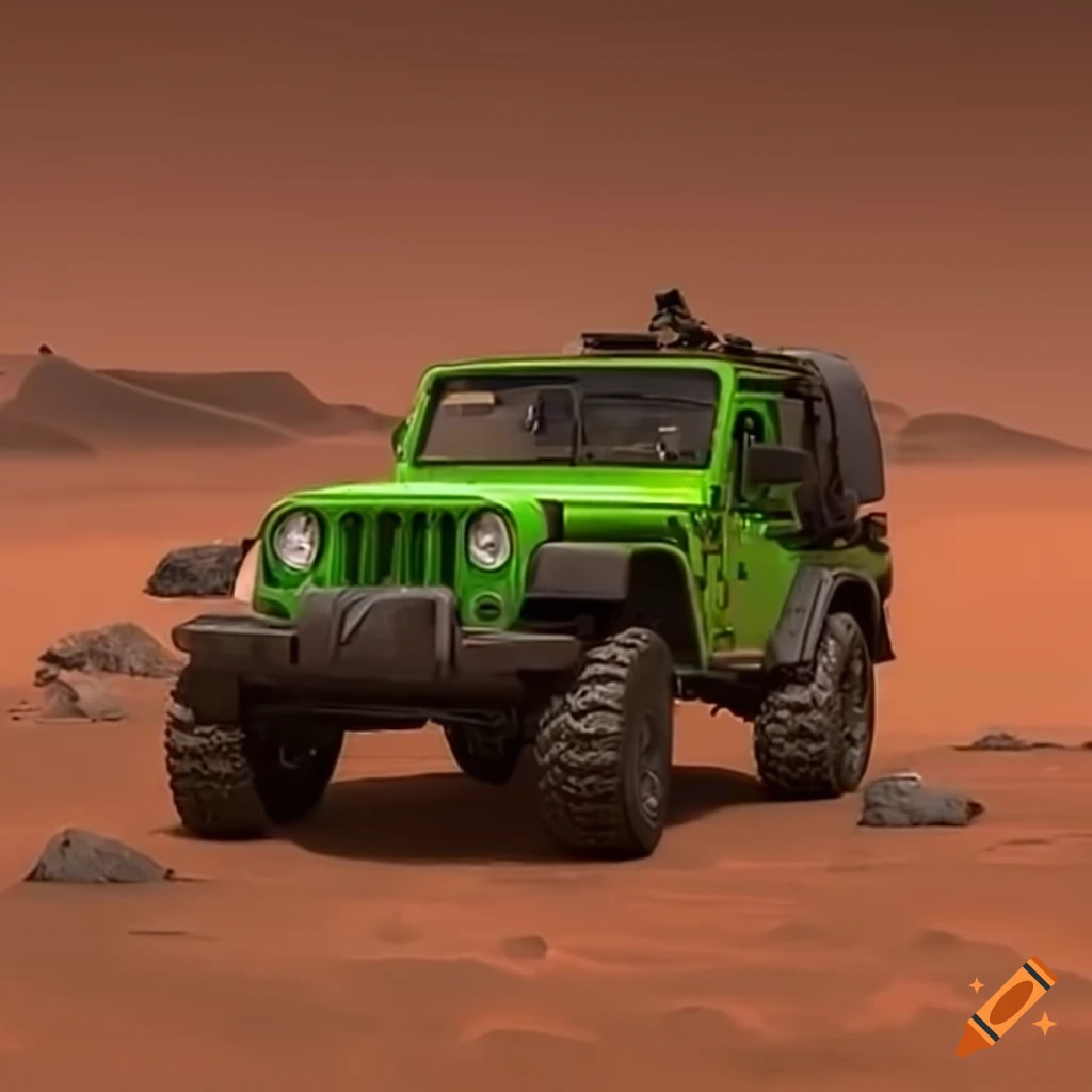 Green jeep on the mars surface on Craiyon