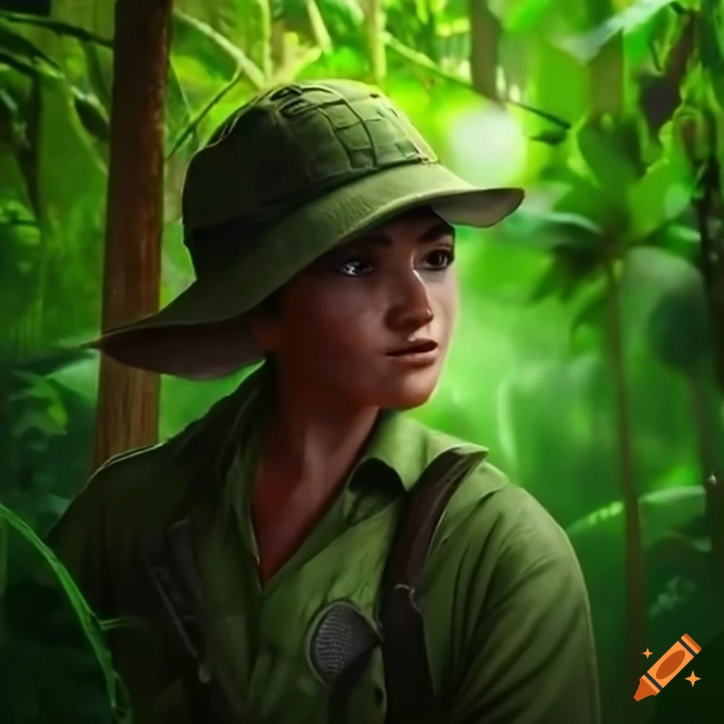 Forest ranger on duty in a tropical forest on Craiyon