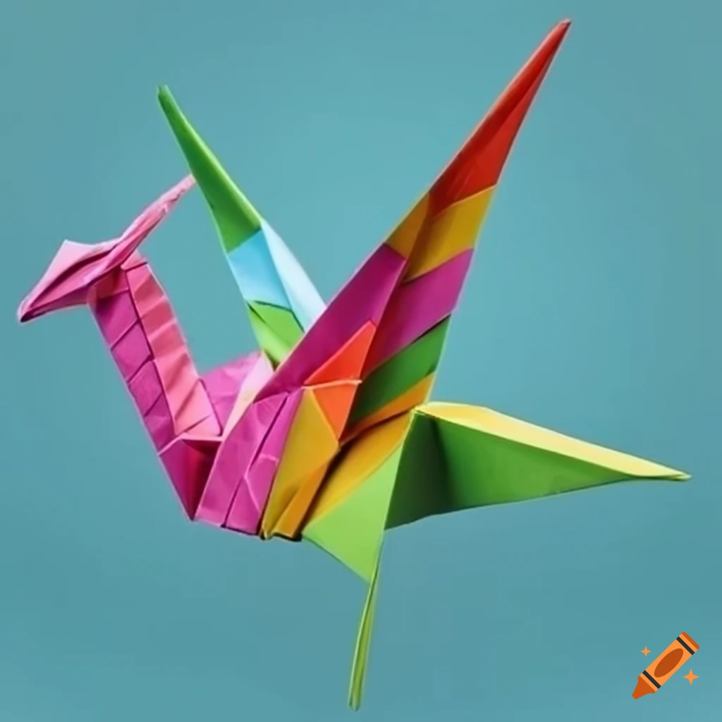 Multicolour origami crane on Craiyon