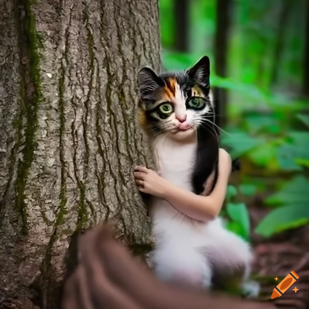 Actress Jenna Ortega as a magical calico kitten in an enchanted forest ...