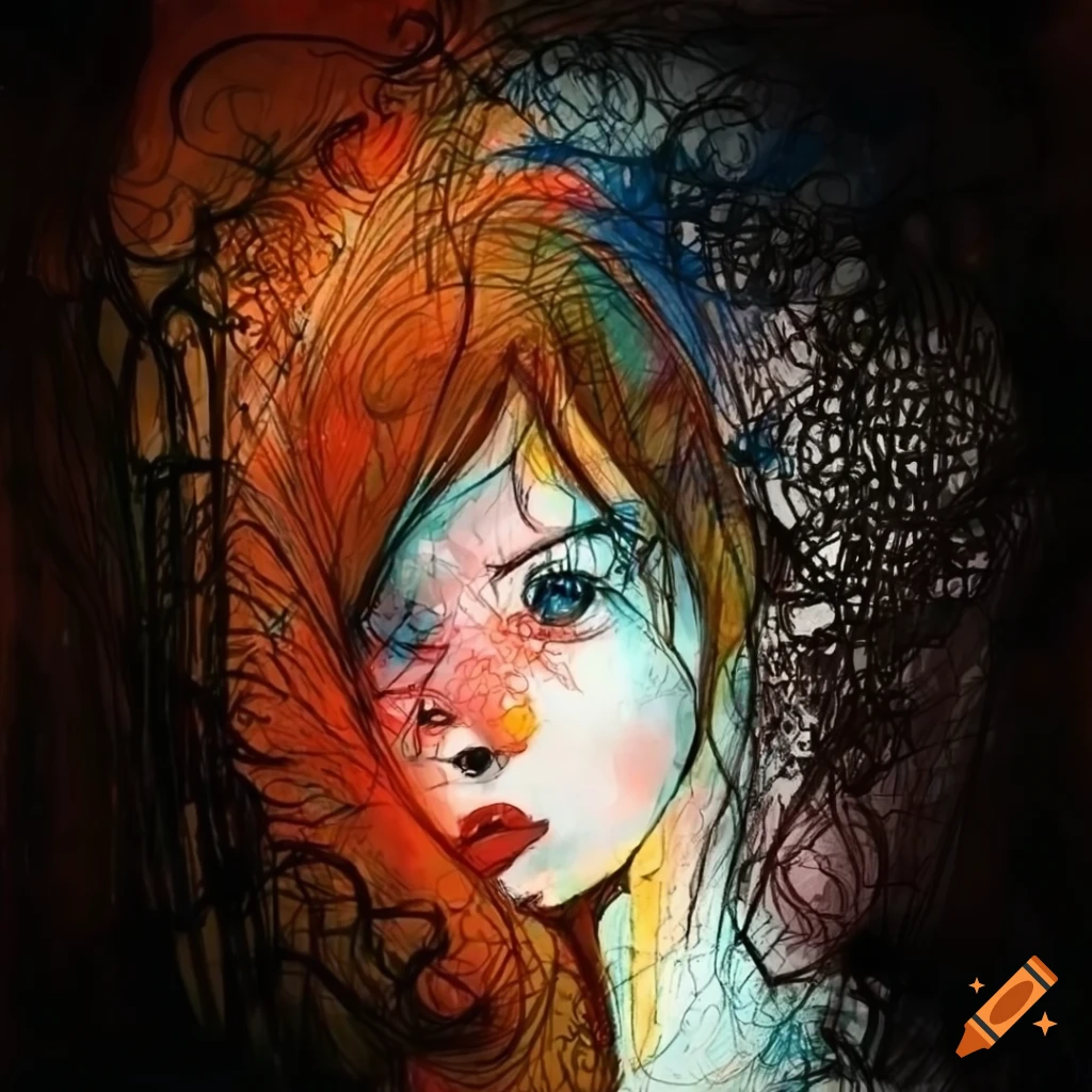Abstract girl in inksketch illustration on Craiyon