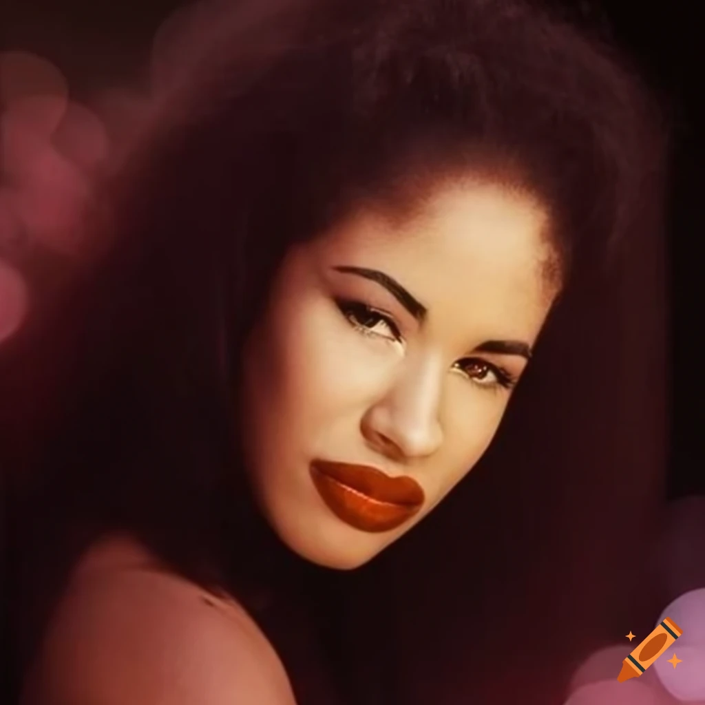 Portrait of Selena Quintanilla in iconic 90's style with ruffle white ...