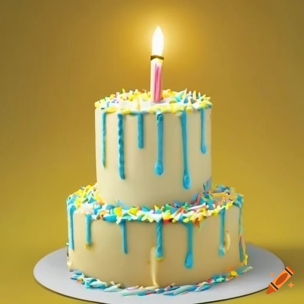 Vanilla birthday cake with yellow design on Craiyon