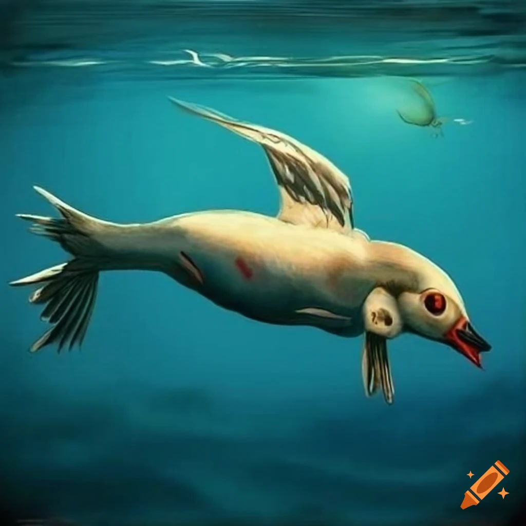 18th century scientific illustration of a hybrid creature in the sea on ...