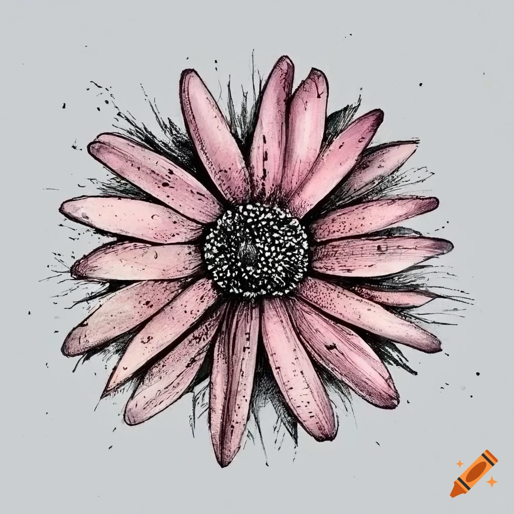 Ink drawing of a daisy from the front on Craiyon