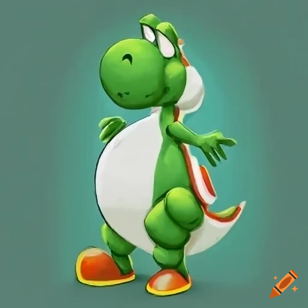 Green Yoshi from Super Mario Bros. series with a large belly on Craiyon