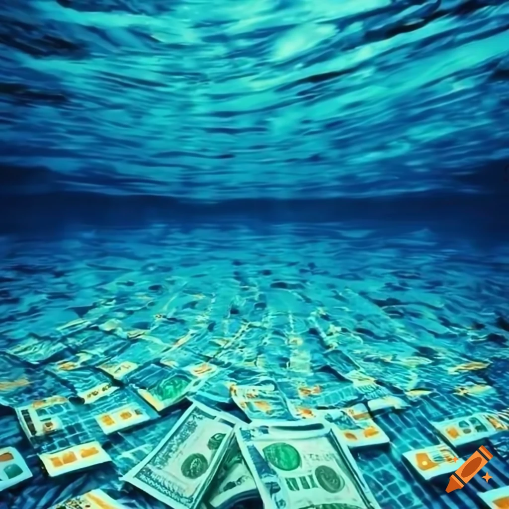 Swimming pool filled with money on Craiyon