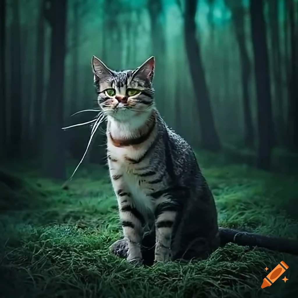 Elliot Page transformed into a cat in a mystical forest on Craiyon