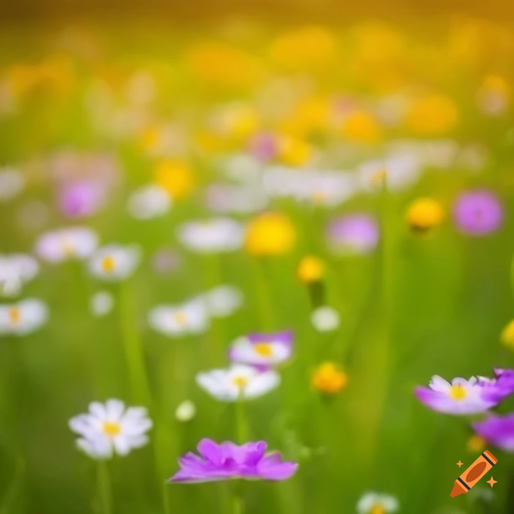 Field of blooming flowers with text 'spring into adventure' on Craiyon