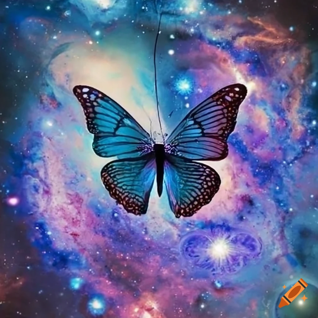 Intricate blue butterfly-shaped galaxy on Craiyon