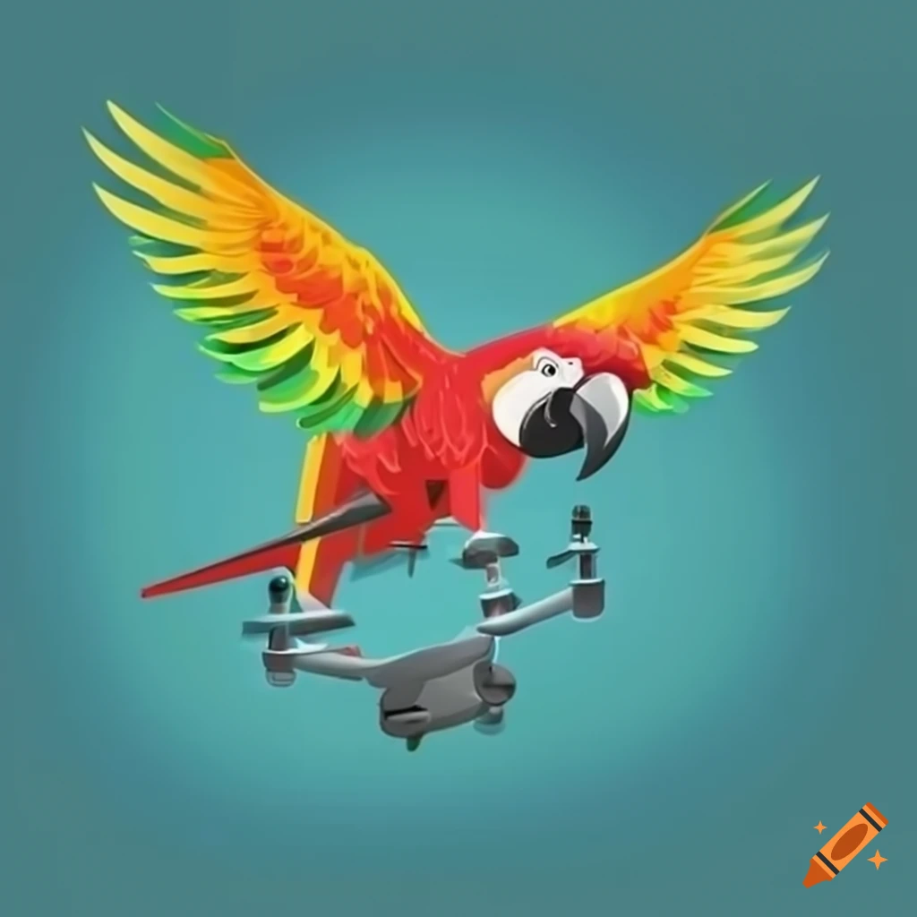 Ara parrot holding a uav drone with spread wings in vector graphic on ...
