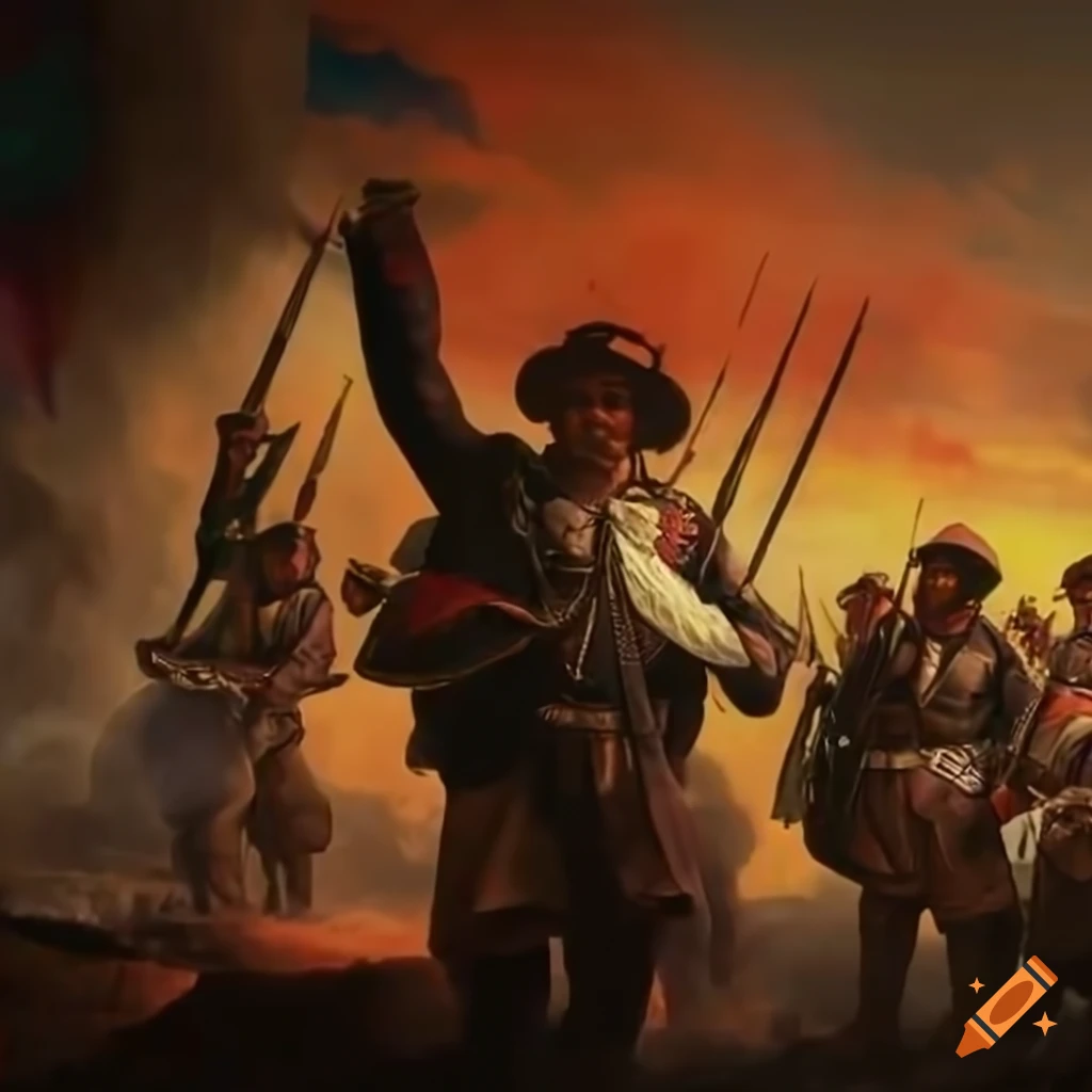 Peruvian soldiers and civilians rallying with flags high during War of ...