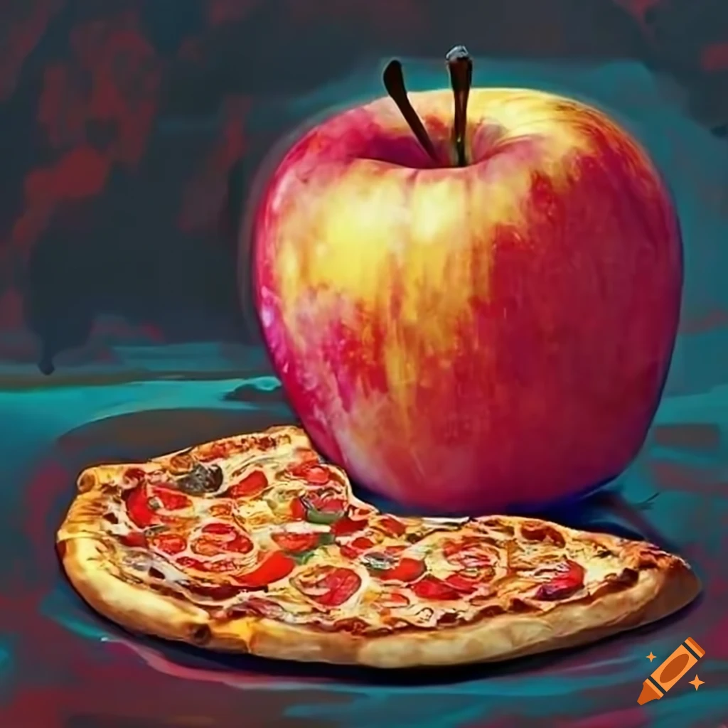 Artwork combining an apple and pizza on Craiyon